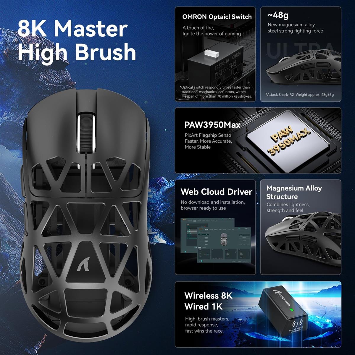 Attack Shark R2 (Black) | Wireless Gaming Mouse | Price in Pakistan