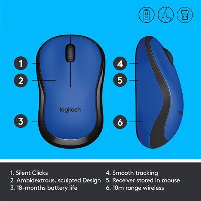 Logitech M221 Silent Wireless Mouse (Blue/Charcoal/Red)