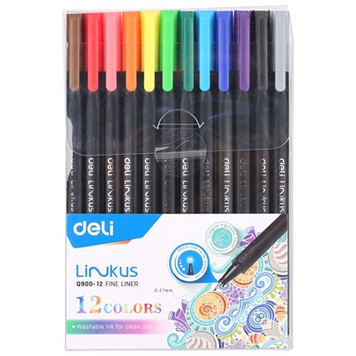 Deli EQ900-12 Linkus Fineliner Pointer 12 Colours