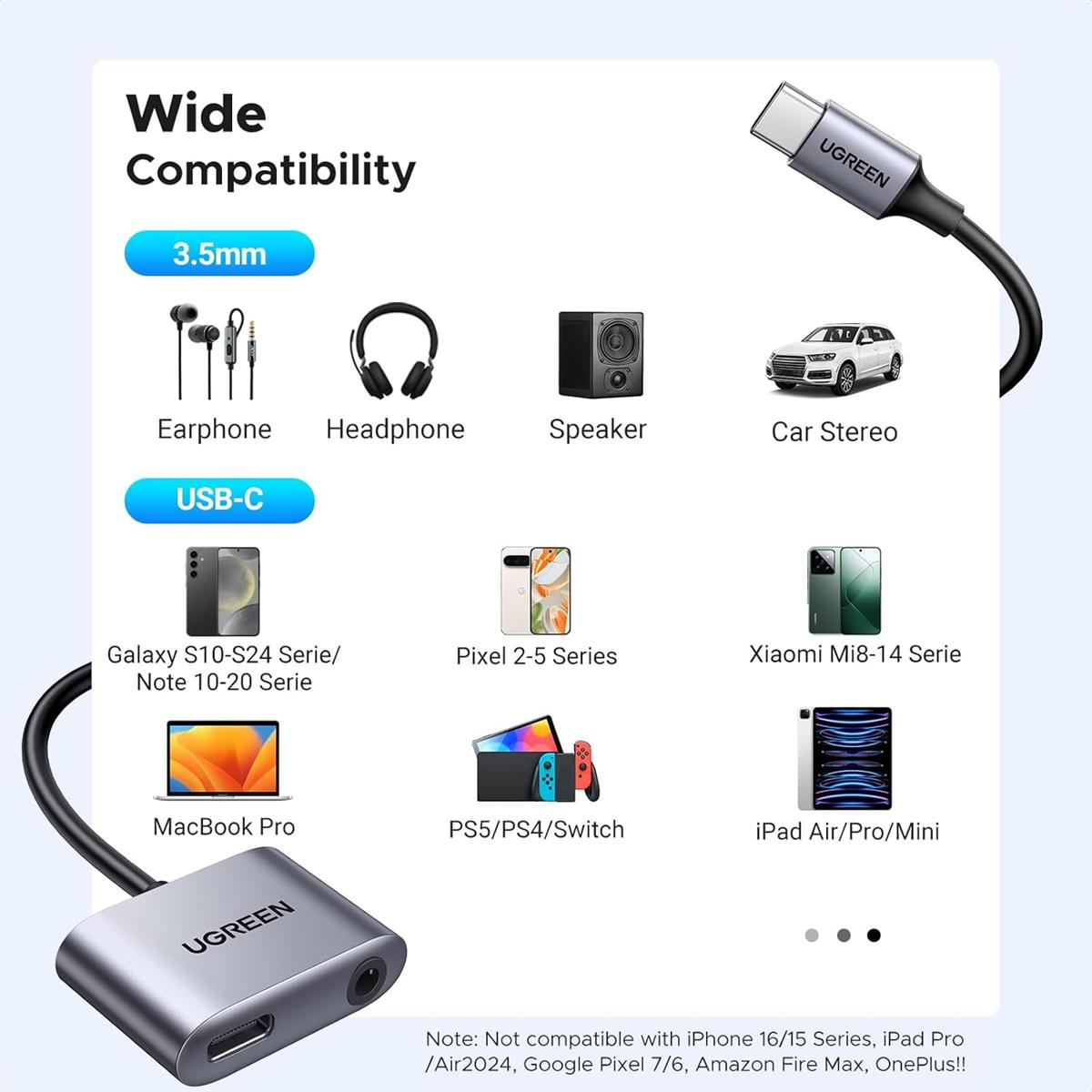 UGREEN USB C to 3.5mm Headphone and Charger Adapter 2 in 1 Type C to ...