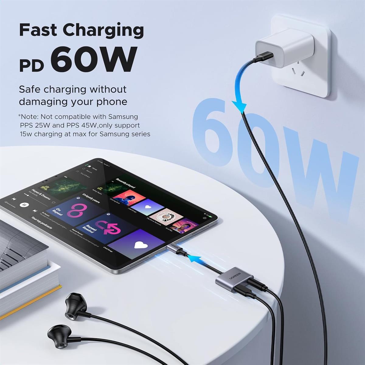 UGREEN USB C to 3.5mm Headphone and Charger Adapter 2 in 1 Type C to ...