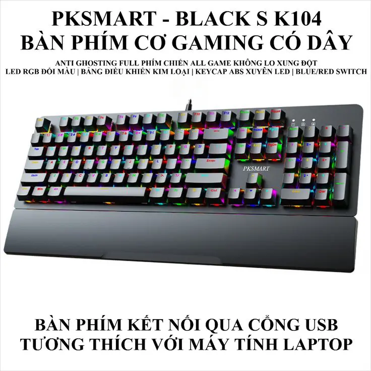 PKSMART K104 Pro RGB Black Mechanical Gaming Keyboard Full-Size Anti ...