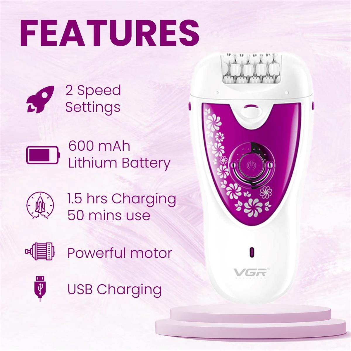 VGR V-722 Cordless Professional 2-in-1 Women Epilator & Shaver