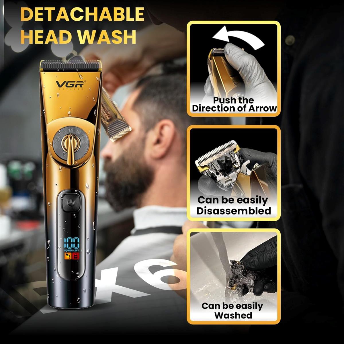 VGR V-663 Professional Hair Clipper, IPx6 Fully Waterproof, Salon Trimmer for men