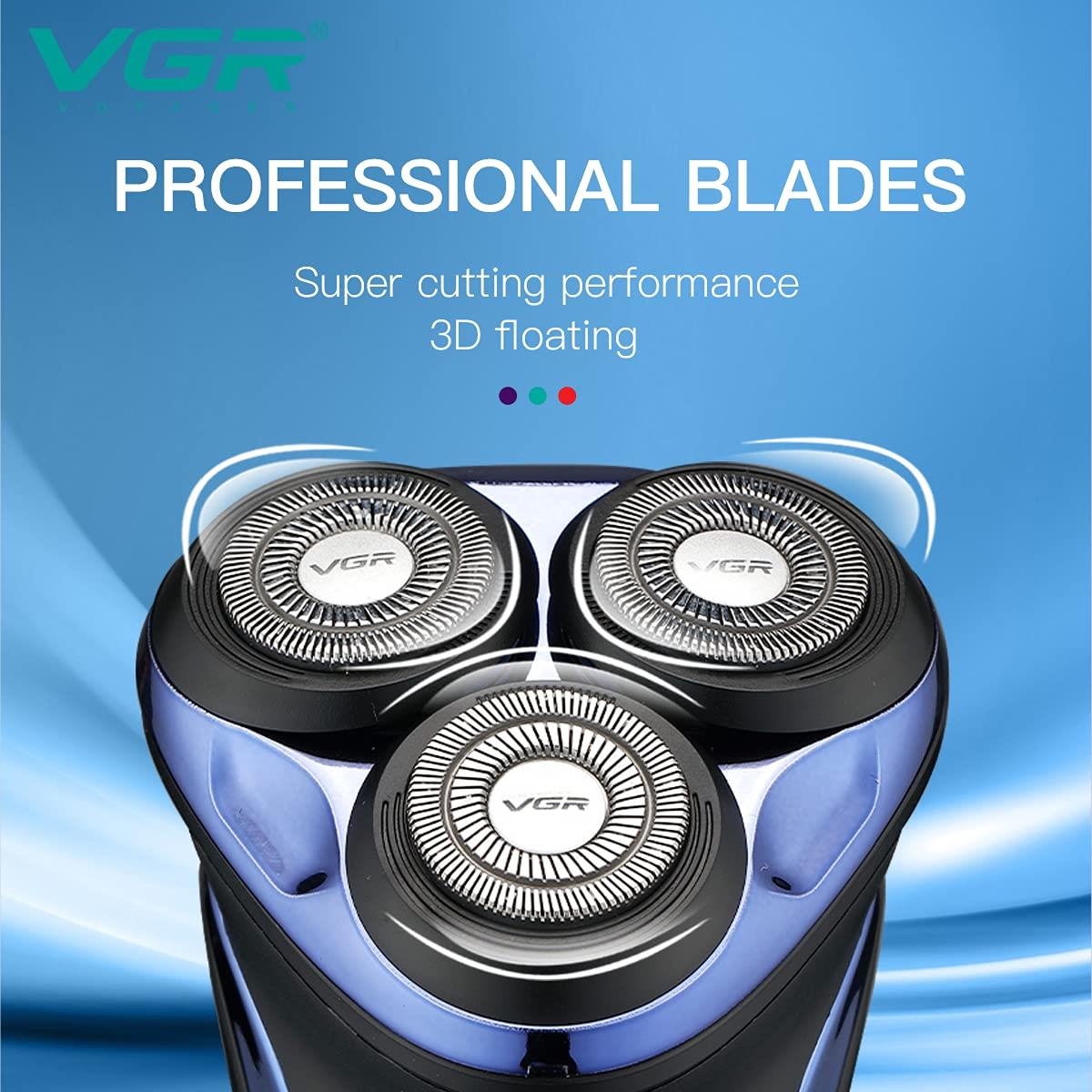 VGR V-306 Wet & Dry Premium Cordless Rechargeable IPX7 Fully Waterproof 3 Head Electric Shaver