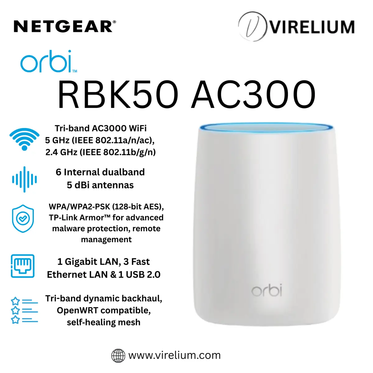 NETGEAR Orbi RBR50 AC3000 Tri-Band Wi-Fi Router